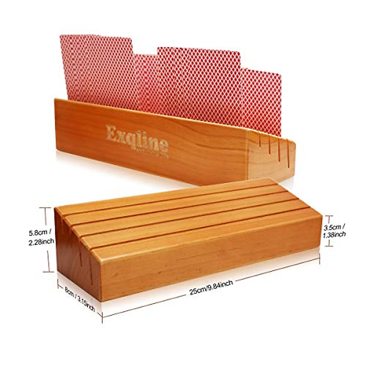 Exqline Wood Playing Card Holders Tray Racks Organizer Set of 2 for Kids Seniors Adults - 9.84In 3.1Inch Latest Version Portable Enough for Bridge Canasta UNO Card Playing
