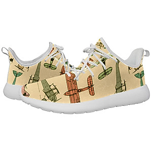 MhrsLifePack Lightweight Sports Shoe Girls Sneakers Shockproof Slip Women's Running Shoes Print Airplanes 10 Multicolor
