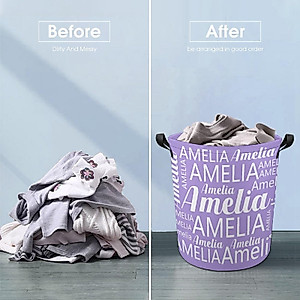 Personalized Laundry Basket Custom Name Laundry Hamper Dirty Clothes Storage Basket with Handles For Boys Girls Women Men
