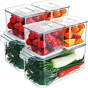 6 Pieces Fruit and Veggie Storage Containers for Fridge with Lids and Removable Drain Tray Produce Saver Food Storage Containers for Refrigerator to Keep Fruits, Vegetables, Meat, Fish Fresh and Dry