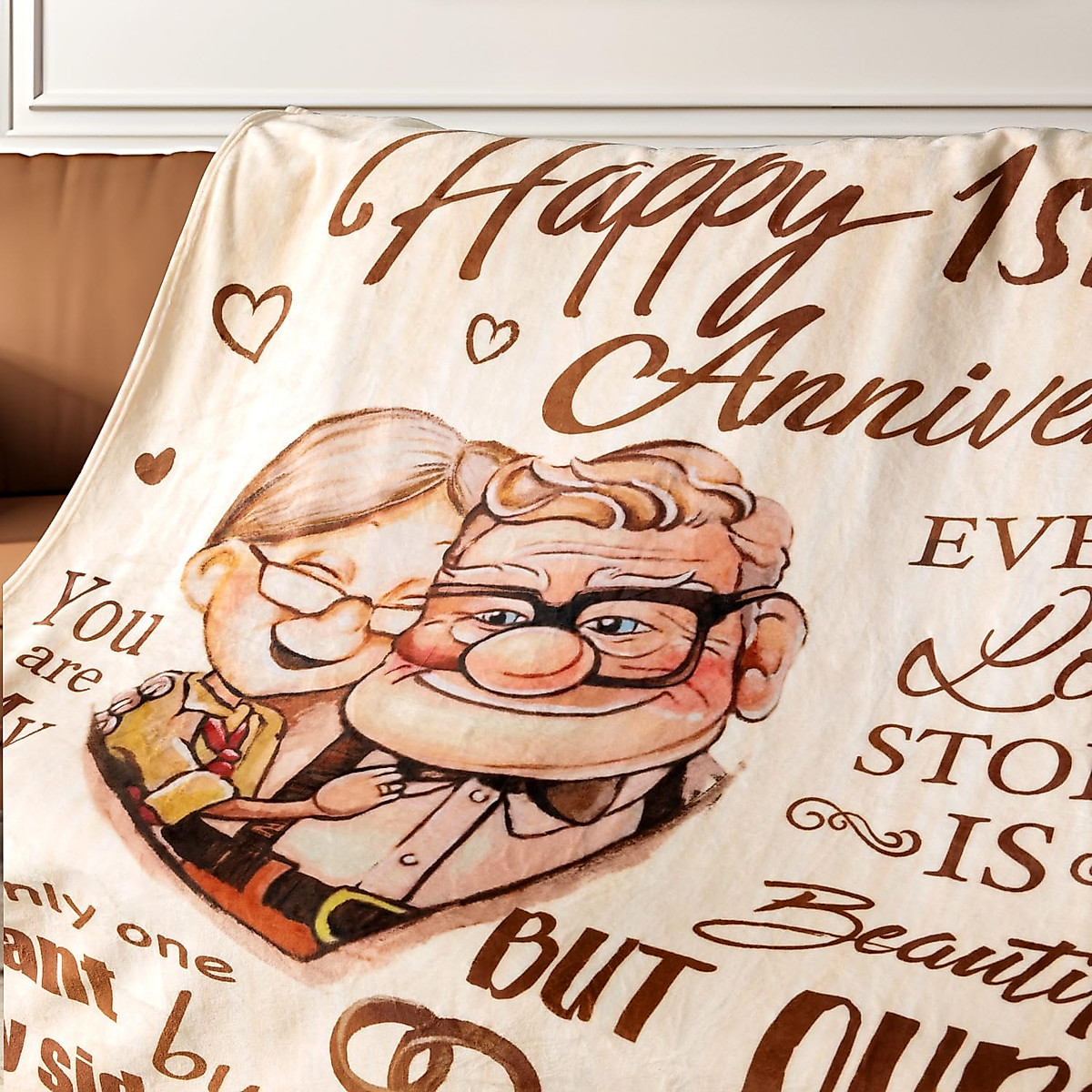 Wedding Anniversary Blanket 1 Year for Women Men - Happy 1st Anniversary 50" X 60" Soft Throw Blanket - Romantic Gift for Couple Wife Husband