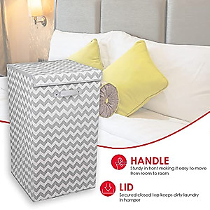 Home Basics Chevron Laundry Hamper with Handle, Grey