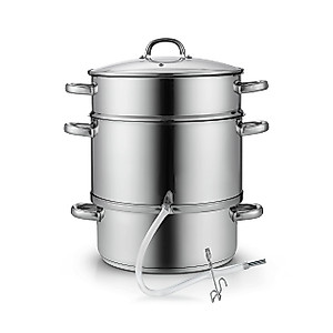 Cooks Standard Canning Juice Steamer Extractor Fruit Vegetables for Making Jelly, Sauces, 11-Quart Stainless Steel Multipot with Glass Lid, Clamp, 2-Pcs Hose