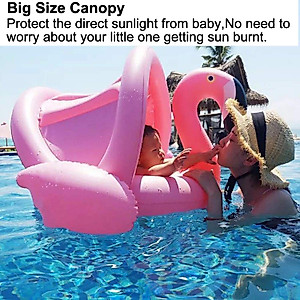 Flamingo Baby Swimming Ring with UPF 50+ Canopy Back Holder & Wings Airbag Never Flip Over, Inflatable Baby Pool Float Sunshade for 8-36 Months Infant Toddler Beach Water Toys Summer Luau Party Favors