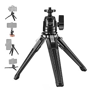 NEEWER Mini Metal Table Tripod with 360° Ball Head, Supports Vertical Recording and Handle, Portable Travel Tripod with 1/4 Inch Screw for Camera Mobile Phone Action Cam, Max. Load 3 kg, TP29