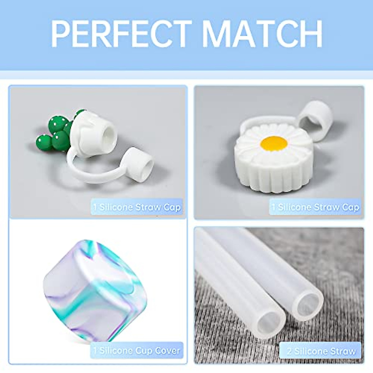 5 PCS for Stanley Cup Accessory,2 Reusable Replacement Silicone Straws Clear 40 oz 30 Tumbler,2 Straw Tip Covers and 1 Protective Boot,Multicolor