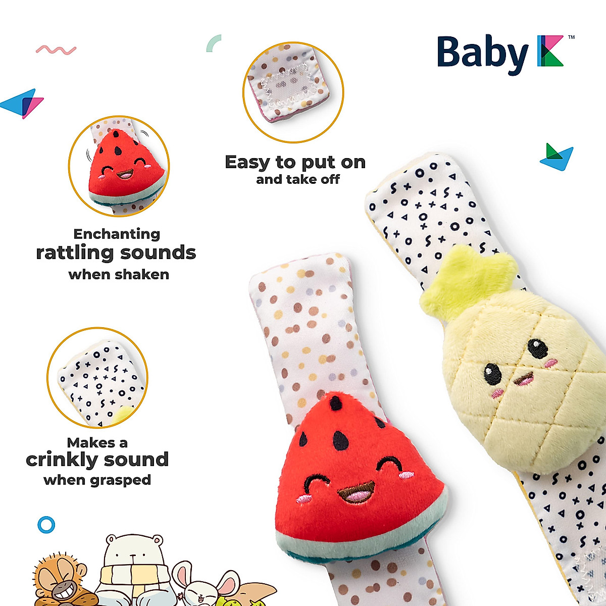 BABY K Baby Rattle Socks & Wrist Toys (Set C) - Newborn Toys for Baby Boy or Girl - Brain Development Infant Toys - Hand and Foot Rattles Suitable for 0-3, 3-6, 6-12 Months Babies