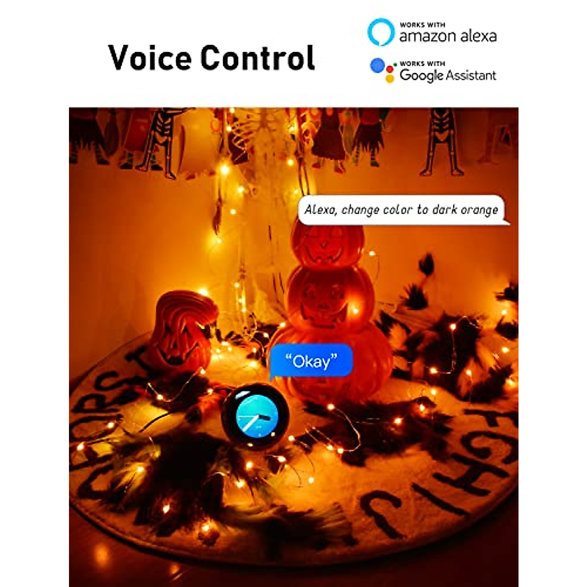 Probro Smart Fairy Lights, 66ft WiFi Dynamic Halloween Lights Work with Alexa Google Home RGB Color Changing Christmas Lights Outdoor 44 Modes Music Sync String Lights Bedroom for Halloween Christmas