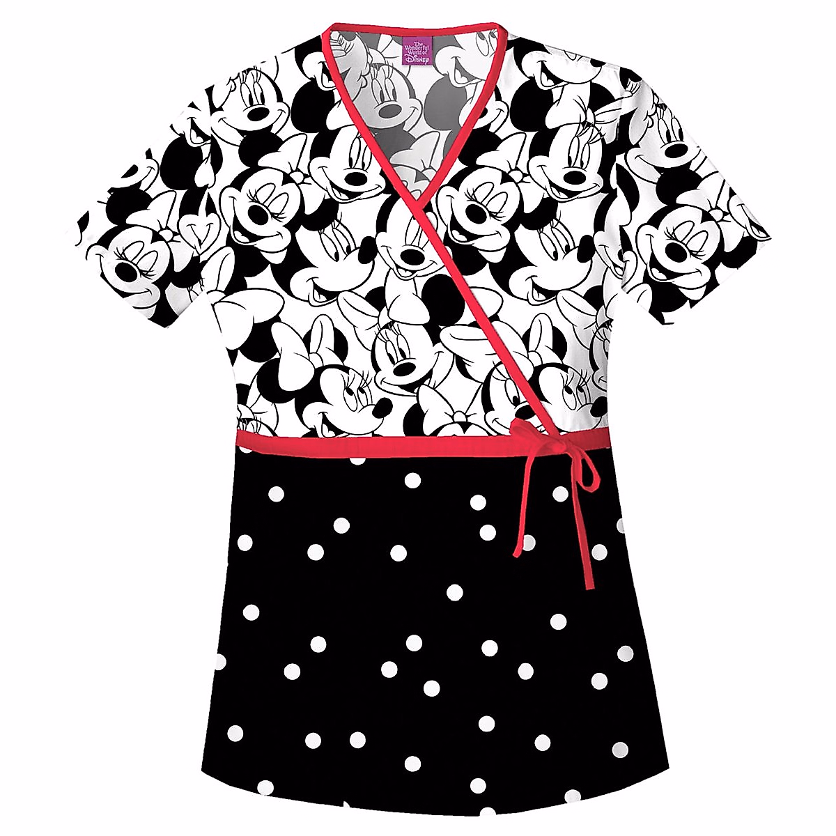 Disney Cherokee Women's Mock Wrap Top Big Minnie, Black, XX-Large