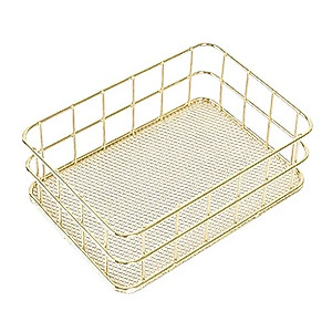 Milageto Copper Storage Basket Organizer Gold Cosmetics Make Up Brushes Metal Wire, L