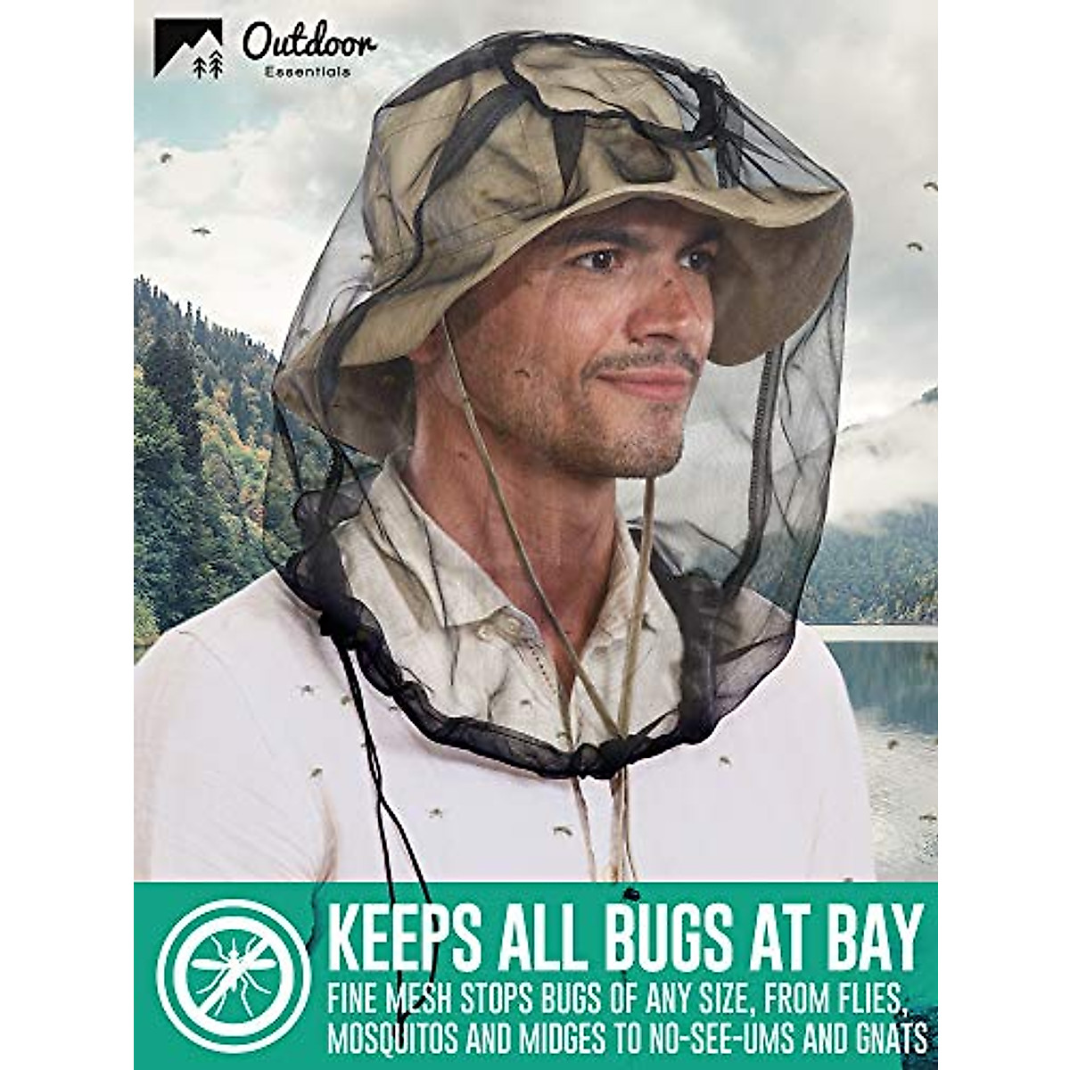 Bug Head Net Mesh - Bug Face Netting for Hats - Insect Net Mask Cover from Gnats, No-See-Ums & Midges with Extra Fine Fly Screen Holes - Outdoor Protection for Men & Women