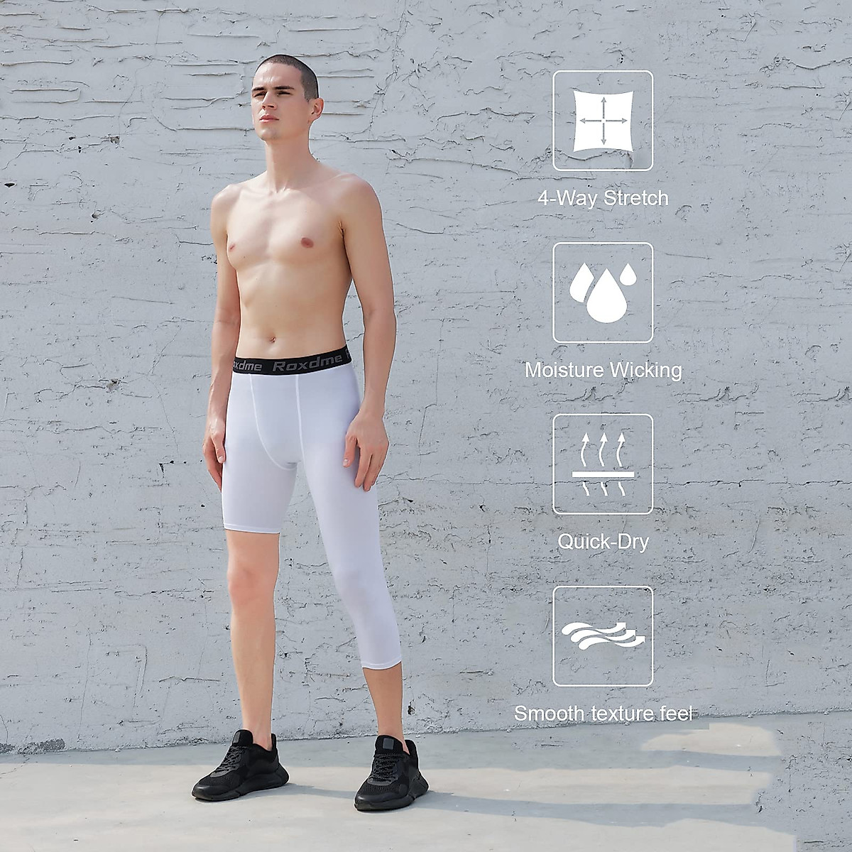 Roxdme 2 Pack Men's 3/4 One Leg Compression Capri Tights Pants Basketball Athletic Running