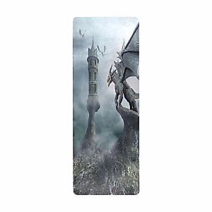 Qilmy Tower Guarded by Dragon Yoga Mat - Extra Thin Non Slip Exercise & Fitness Mat for All Types of Yoga, Pilates & Floor Workouts (71" x 26" x 1mm Thick)