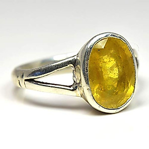 Gemsonclick Natural Yellow Sapphire Solid Silver Cut Ring 7 Ct September Stone Chakra Healing Size 5-13