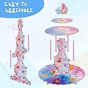 BACUTHY Gender Reveal Cupcake Stand - 3 Tier Cardboard Cup Cake Holder Tower for Boy or Girl Reveal Decorations, Baby Shower Birthday Party Supplies