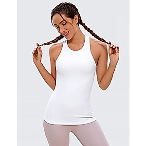 CRZ YOGA Butterluxe Womens Workout Racerback Tank Top High Neck Athletic Camisole Tanks Running Sleeveless Tops Gym Shirts White Medium