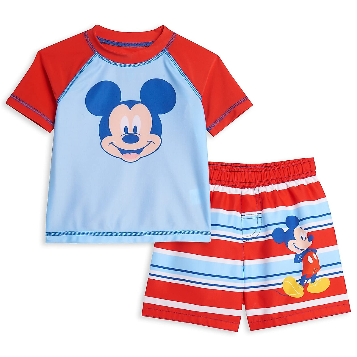 Disney Mickey Mouse Toddler Boys Rash Guard and Swim Trunks Set Blue/Multicolor 4T