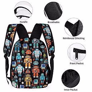oallpu 3PCS Cartoon Robots Backpack, Cool Shoulders Backpack Lightweight Durable Vintage Robots Laptop Bag, 17 Inch Daypack with Multiple Pockets(Vintage Robots)
