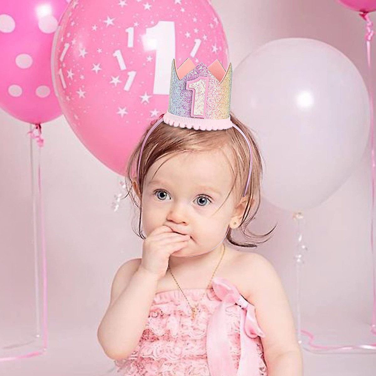 BoKin Rainbow Gradient 1st Birthday Crown, Baby's First Birthday Photo Props and Party Decorations for Girls