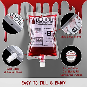 Nuenen 32 Pcs Halloween Blood Bags for Drinking, Vampire Party Drinking Pouches, Juice Puree Bag Reusable Energy Drink Container 8.5oz with Cap for Nurse Graduation Party