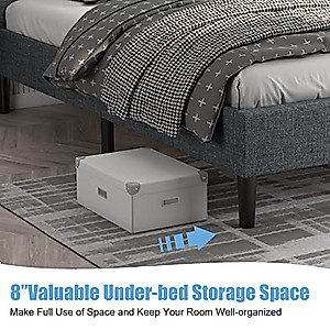 Giantex Upholstered Bed Frame, Modern Platform Bed w/Button Tufted Headboard, Solid Slats Support Mattress Foundation, No Box Spring Needed, Easy Assembly, Noise-Free Design, Twin, Grey