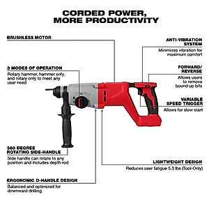 Fits Milwaukee 2613-20 M18 18V Brushless Plus D-Handle Rotary Hammer - Bare Tool