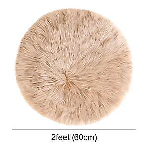 uxcell Faux Fur Round Rug,Fluffy Area Mat,Fluff Rugs for Bedroom Floor Sofa Living Room 2 x 2 Feet Khaki