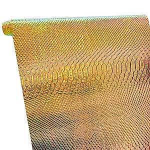 HYANG Holographic Embossed Snake Dark Gold Leather Sheets 1 Roll 12"X53"(30cmX135cm), The Leather Very Suitable for Leather Earrings, Bows, Handbag ，Sewing ，Crafts Making