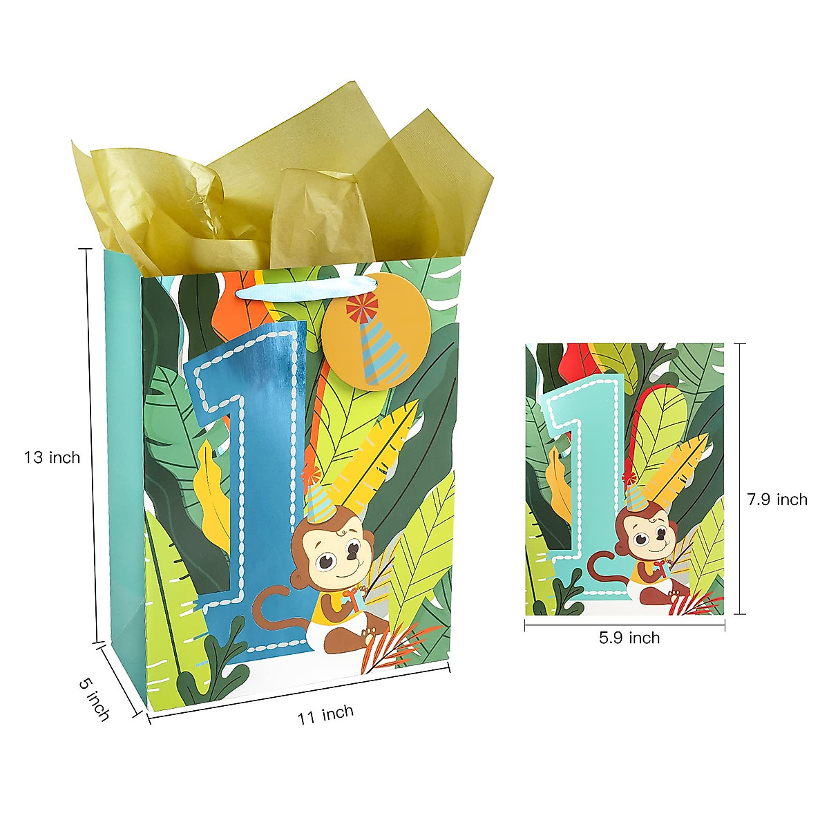 MAYPLUSS 13" Large Gift Bag for One Birthday with Birthday Card and Tissue Paper