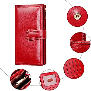 VOCUS Womens Leather Wallet Bifold Long Wallet Large Capacity Credit Card Holder Ladies Zipper Clutch