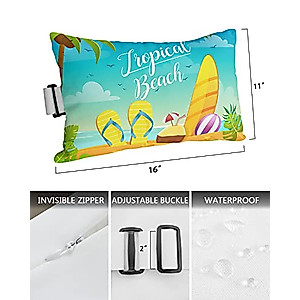 Recliner Head Pillow Ledge Loungers Chair Pillows with Insert Summer Beach Surfboard Cartoon Palm Tree Lumbar Pillow with Adjustable Strap Outdoor Waterproof Patio Pillows for Beach Pool, 2 PCS