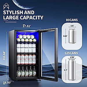 Antarctic Star Beverage Refrigerator Cooler - 125 Can Mini Fridge Glass Door for Soda Beer or Wine – Glass Door Small Drink Dispenser Adjustable Clear Front for Home, Office or Bar, 3.1 cu.ft.