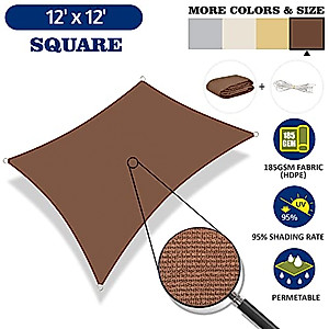 Yardmaker Sun Shade Sail Canopy Square 12'x12' Outdoor Shade sail for Patio Backyard Garden, Brown