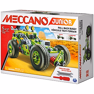 Meccano Junior, 3-in-1 Deluxe Pull-Back Buggy STEAM Model Building Kit, for Kids Aged 5 and Up