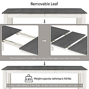 WOZNLA 7-Piece Wooden Extendable Dining Table Set - Retro Style Kitchen Table and 6 Upholstered Chairs - Expandable Design for Flexible Seating - Perfect for Dining Room Gatherings