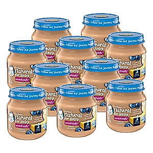 Gerber Natural for Baby Wonder Foods 2nd Foods Baby Food Jar, Banana Blueberry, Made with Natural Fruit & Vitamin C, Non-GMO Baby Food, 4-Ounce Glass Jar (Pack of 10)