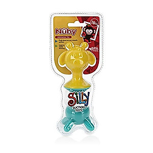 Nuby Silly Giraffe Interactive Suction Toys with Built-in Rattle, 2 Piece, Yellow/Aqua