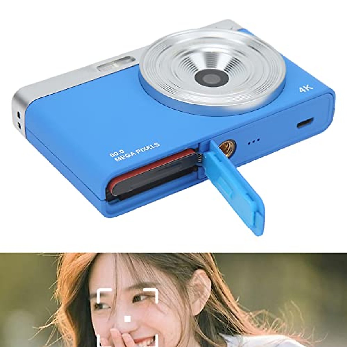 4K Digital Camera, 16X Zoom 50MP AF Autofocus Vlogging Camera, 2.88in IPS HD Mirrorless Camera with Battery, LED Fill Light Portable Mini Compact Camera for Macro Shooting, Teens, Students(Blue)