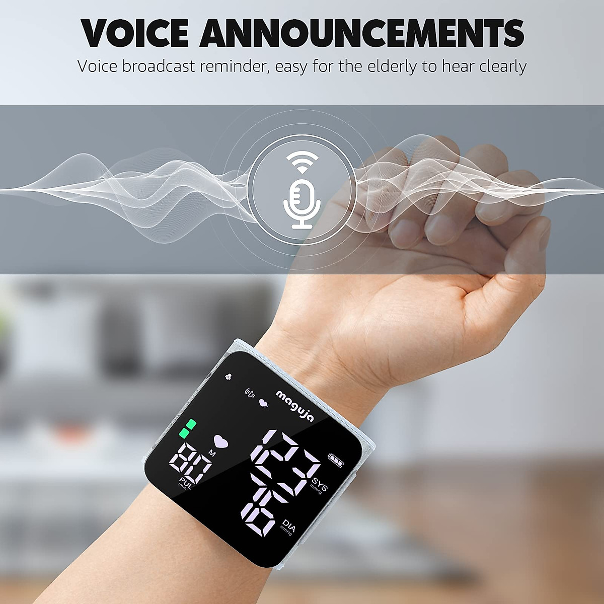 Blood Pressure Monitors for Home Use, maguja Rechargeable Blood Pressure Cuff Wrist Electronic Sphygmomanometer BP Monitors with Voice Broadcast, 180 Memory Storage for 2 Users