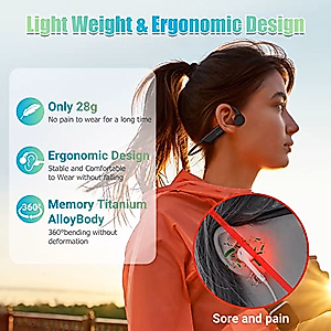 NUTRIG Bone Conduction Headphones, Open Ear Headphones Bluetooth 5.3 Wireless Headset with Mic, Sweat Resistant Earphones for Sports, Driving, Workouts