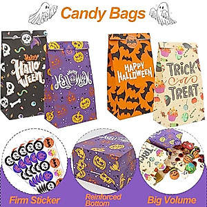 Halloween Candy Bags Party Favors - 24pcs Halloween Trick or Treat Goody Bag Gift Treat Bags with 24 Pcs Halloween Stickers, Halloween Bags Party Supplies Small Gift Bags for Kids Girls Child Boys