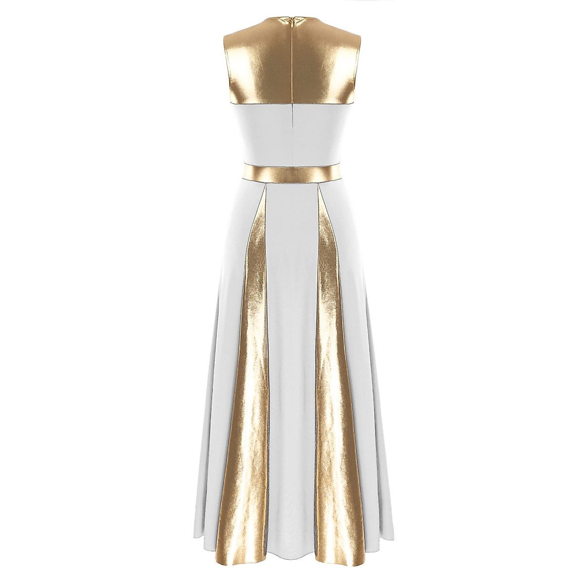 vastwit Womens Metallic Liturgical Praise Dance Dress Lyrical Dance Costume Sleeveless Worship Dancewear White Small