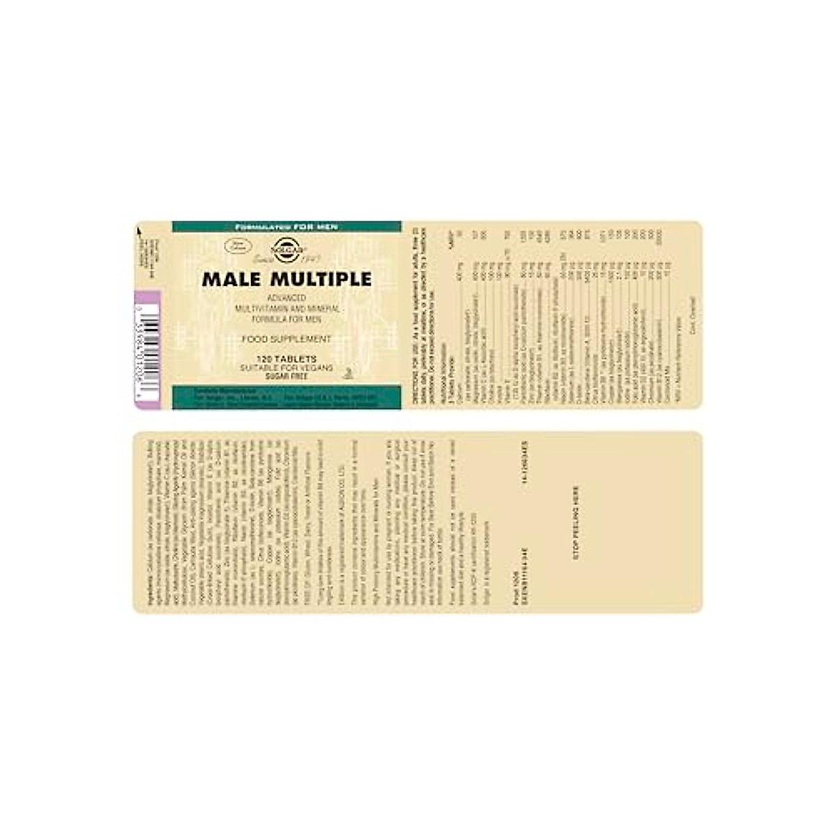 Solgar Male Multiple, 180 Tablets - Multivitamin, Mineral & Herbal Formula for Men - Advanced Phytonutrient - Vegan, Gluten Free, Dairy Free - 90 Servings