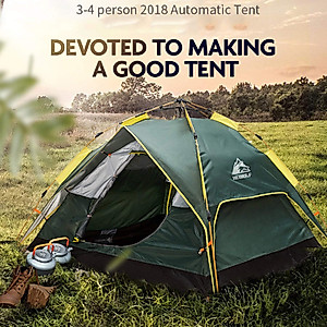 Hewolf Camping Tent Instant Setup - Waterproof Lightweight Pop up Dome Tent Easy up Fast Pitch Tent Great for Beach Backpacking Hiking (Green, 4 Person)