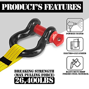 Jamiikury 2 Pcs Shackles 1/2" D Ring Shackle 12 Ton (26,455 lbs) Maximum Break Strength with 5/8" Pin for Tow Strap Winch Off Road Vehicle Recovery