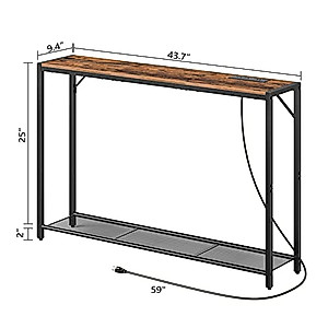MAHANCRIS Sofa Table with Power Outlet, 43.7" Console Table with USB Ports, Behind Couch Table, Entryway Table for Living Room, Hallway, Foyer, Metal Frame, Adjustable Feet, Rustic Brown CTHR11E01Z1