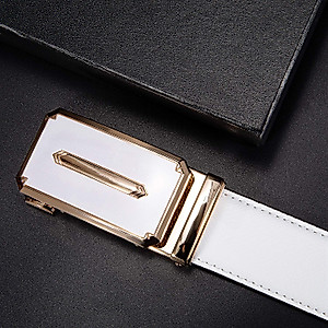 Dubulle Men's Ratchet Belts White Gold Arrow Automatic Buckle Leather Strap Business Casual Belt Gift - Adjustable Cut to Fit