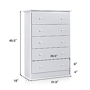 Giantex 5 Drawer Chest, Storage Dresser, Wooden Clothes Organizer Bedroom, Hallway, Entryway Furniture Large Storage Cabinet (White)