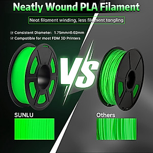 SUNLU Glow in The Dark PLA Filament, Neatly Wound Luminous PLA 3D Printer Filament 1.75mm Dimensional Accuracy +/- 0.02mm, Fit Most 3D Printers, 1kg Spool (2.2lbs), 330 Meters, Green PLA, Glow Green