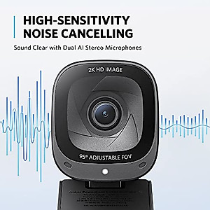 Anker PowerConf C200 2K Mac Webcam, Webcam for Laptop, Computer Camera, with AI-Noise Canceling Microphones, Stereo Mics, Adjustable Field of View, Low-Light Correction, Built-in Privacy Cover